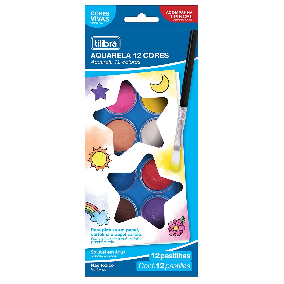 Aquarela em Pastilha - 12 Cores - Tilibra - Escolar, Tinta Guache - Tilibra