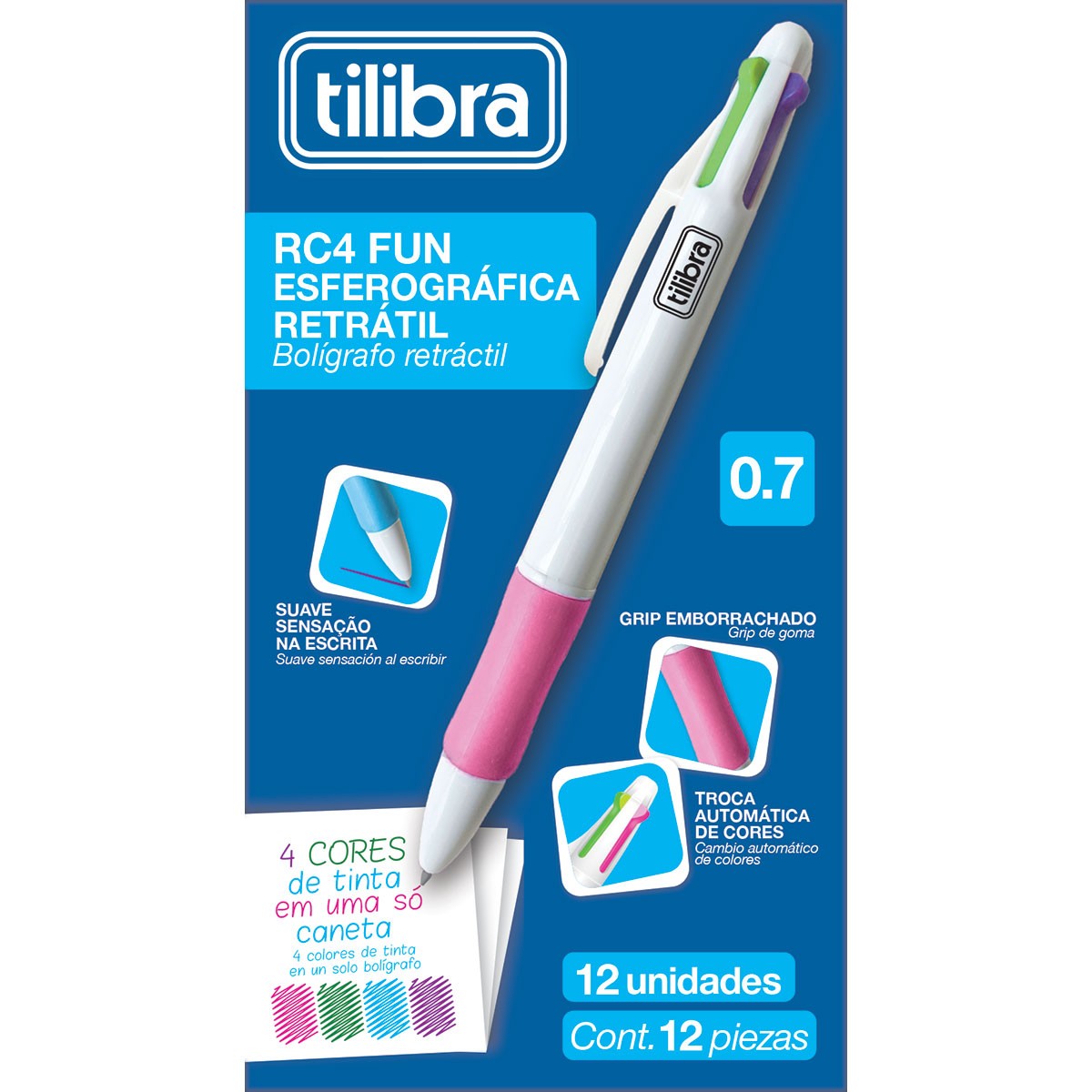 Caneta Esferográfica 0.7mm RC4 Cores Fun - Tilibra - Escrita, Caneta ...