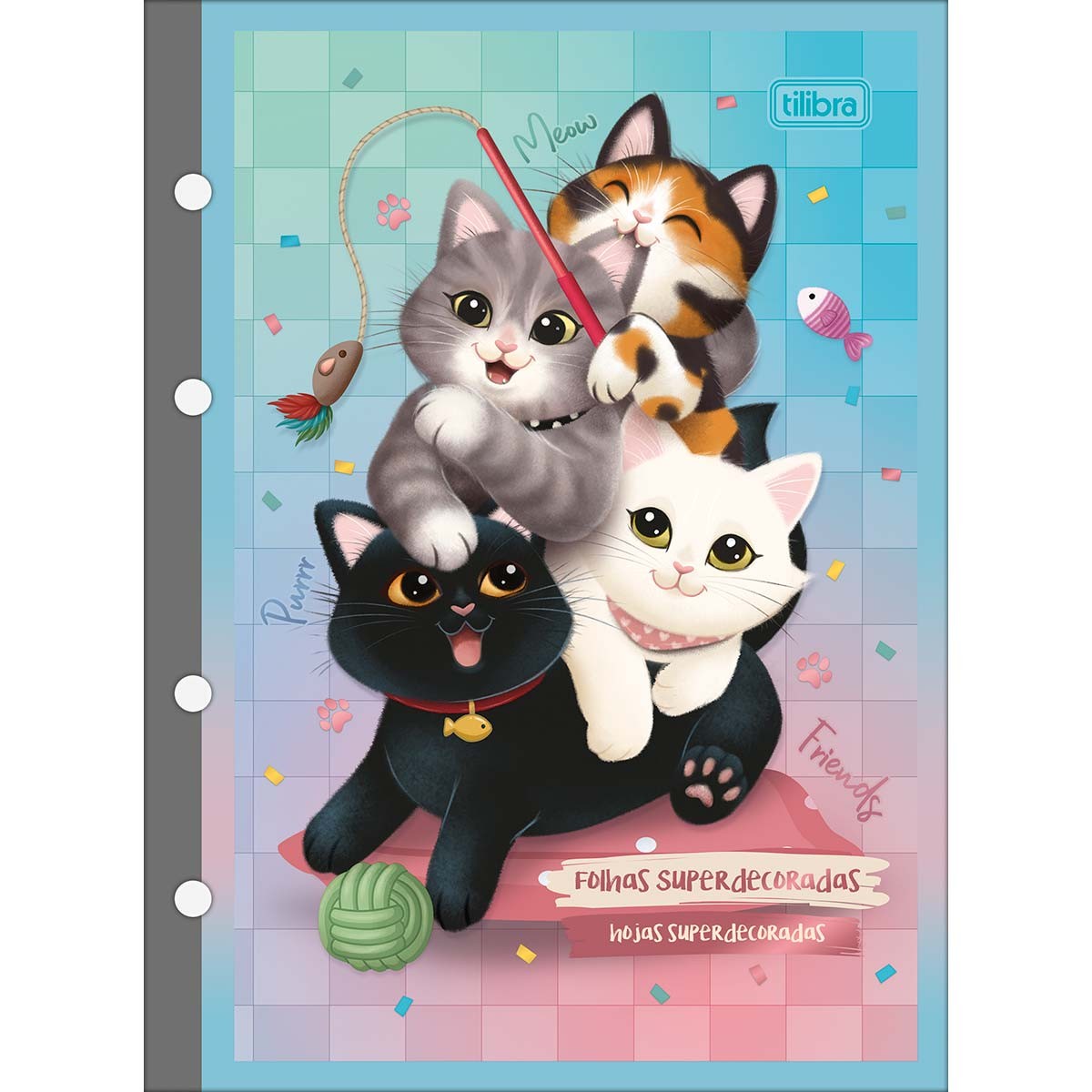 Refil Tiliflex para Caderno Argolado Colegial Purrfect Cats 80 Folhas ...